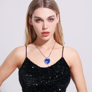 AILUOR Titanic Heart of The Ocean Neckalce, Royal Blue Crystal Created Sapphire Pendant with Silver Plated Necklace Jewelry (Blue)