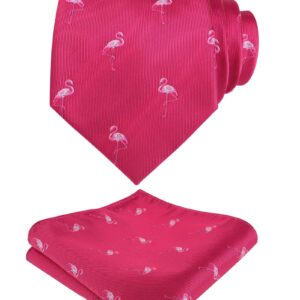 Alizeal Flamingo Ties Mens Prom Party Regular Necktie and Handkerchief Set-Violet Red