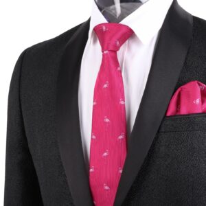 Alizeal Flamingo Ties Mens Prom Party Regular Necktie and Handkerchief Set-Violet Red