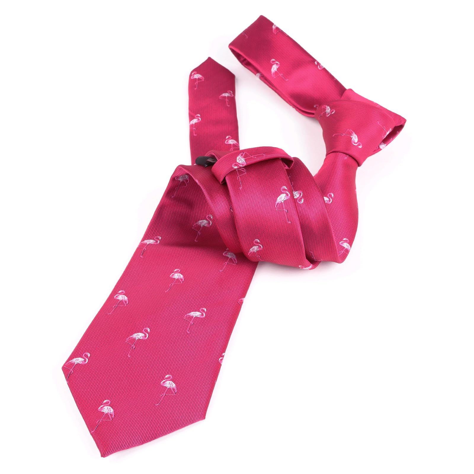 Alizeal Flamingo Ties Mens Prom Party Regular Necktie and Handkerchief Set-Violet Red