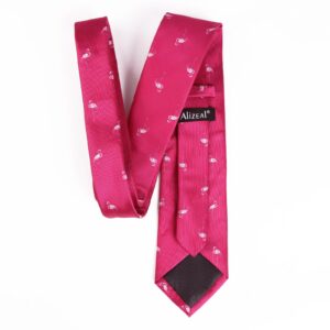 Alizeal Flamingo Ties Mens Prom Party Regular Necktie and Handkerchief Set-Violet Red