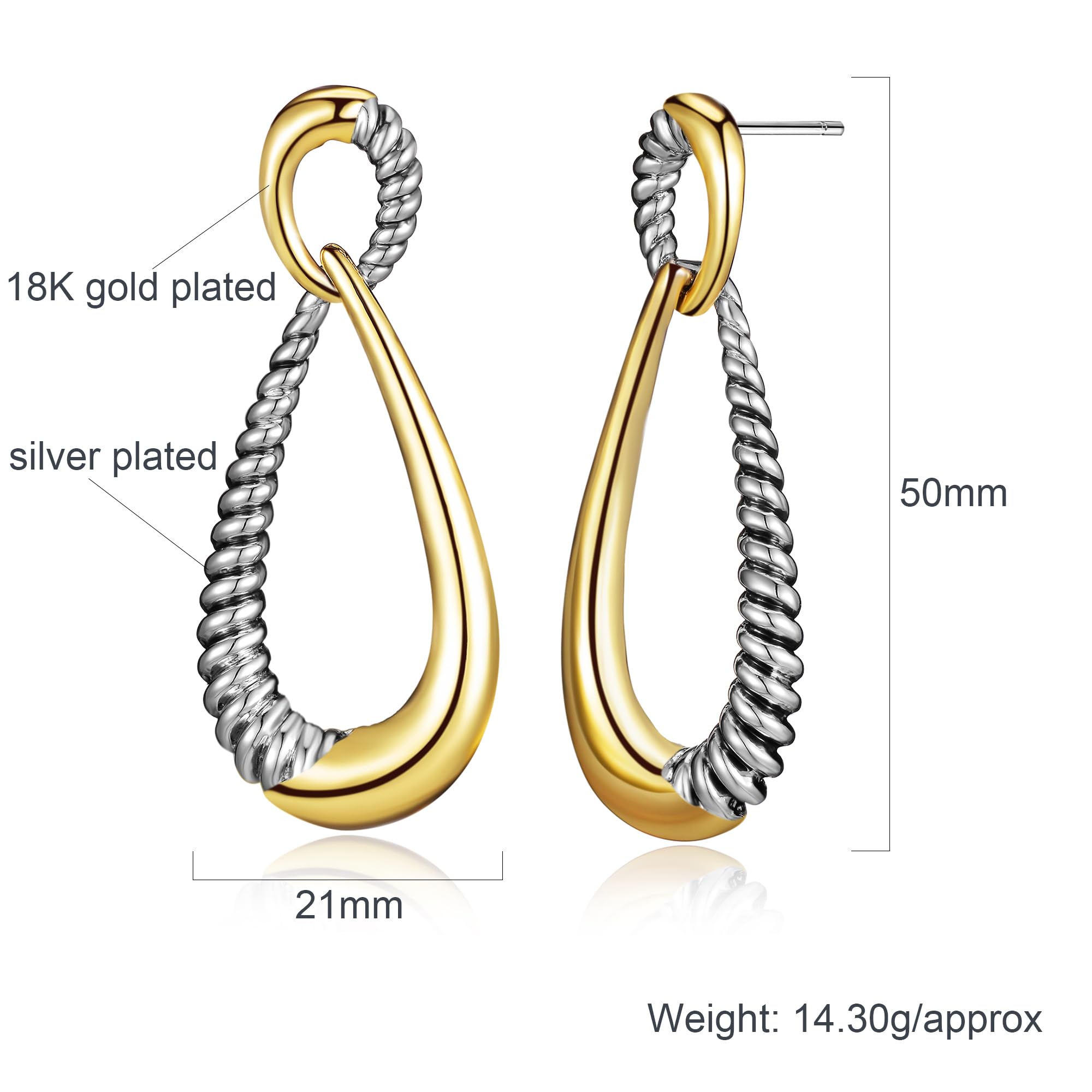 Mytys Dangle Earrings for Women Designer Brand Unique 2 Tone Gold & Silver Statement Drop Earring Jewelry Gift (style 12)