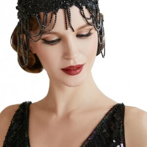 BABEYOND 1920s Flapper Headpiece Roaring 20s Headband Great Gatsby Headband Chain for Women Vintage Hair Accessory (Black)