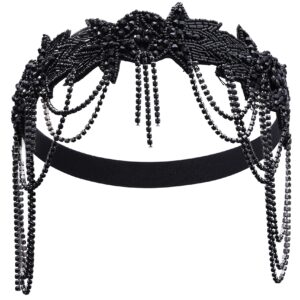 BABEYOND 1920s Flapper Headpiece Roaring 20s Headband Great Gatsby Headband Chain for Women Vintage Hair Accessory (Black)