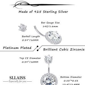 Sllaiss CZ Halo Belly Button Rings for Women 925 Sterling Silver 14G Belly Rings Round Cubic Zirconia Body Jewelry Curved Barbells Navel Rings 3/8" 10mm