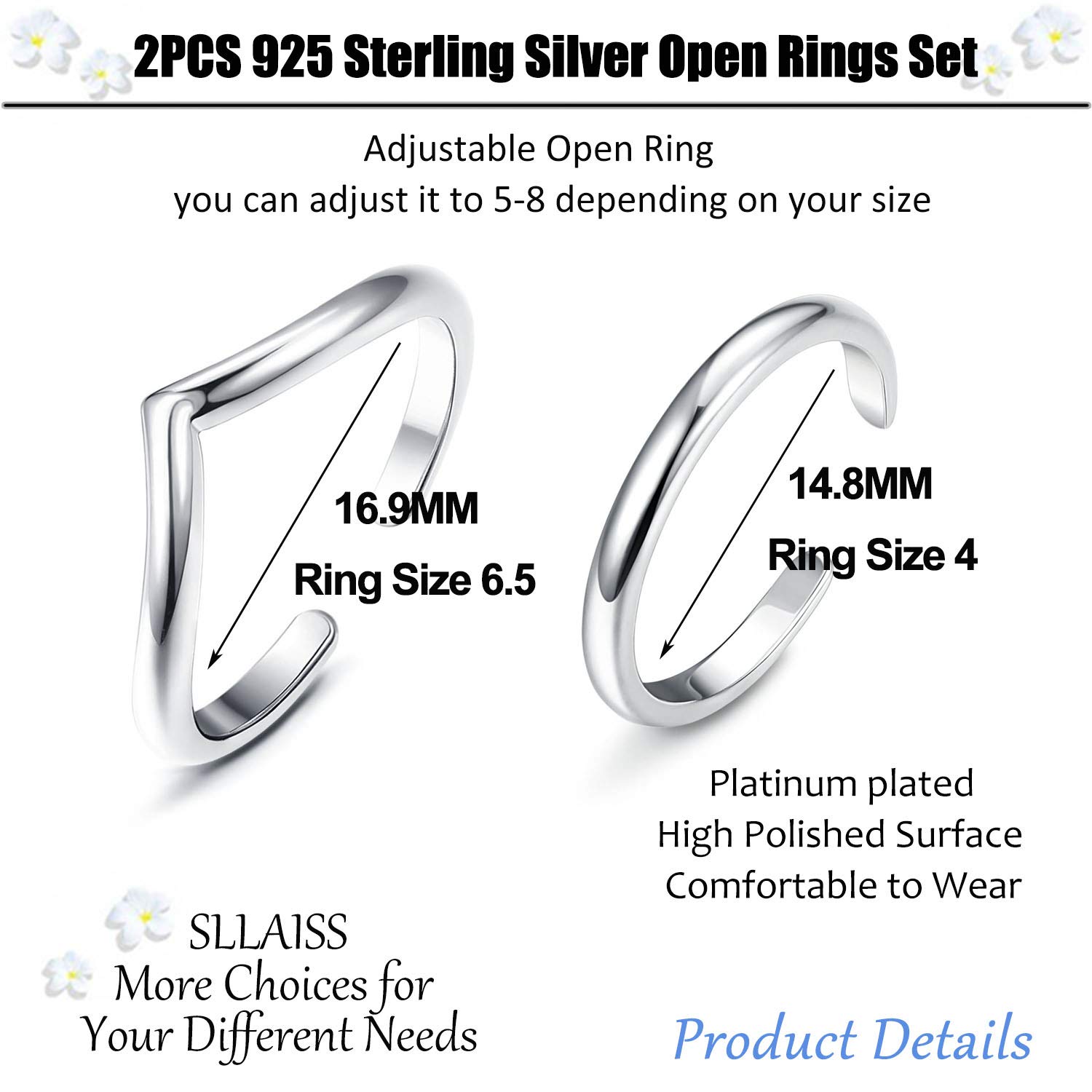 Sllaiss 2 Pcs 925 Sterling Silver Chevron Thumb Ring for Women Minimalist Stackable Midi Rings Set Simple Adjustable Knuckle Open Ring