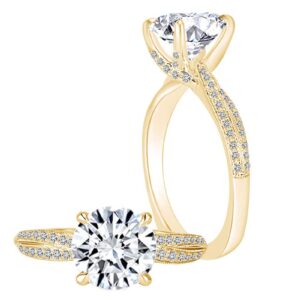 AFFY (0.26 Cttw) Round White Natural Diamond Semi Mount Engagement Wedding Ring In 14k Solid Yellow Gold (I-J Color, I2-I3 Clarity) Ring Size-6.5