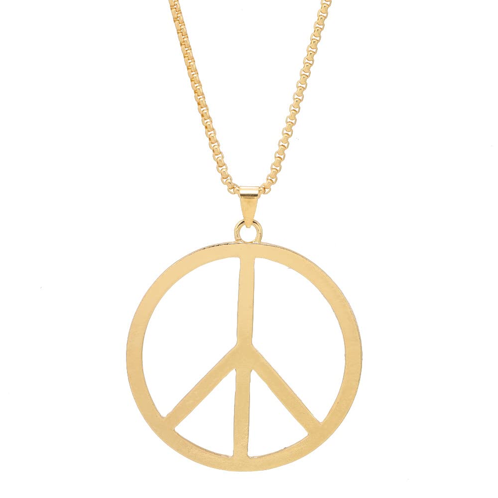 Hippie Style Peace Sign Necklace Metal Love Peace Sign Hippie Pendant Necklace 1960s 1970s Hippie Party Dressing Accessories Jewelry for Women Men-Gold