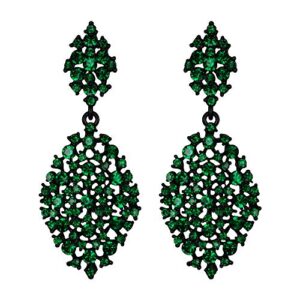 flyonce women's austrian crystal party hollow-out teardrop pierced dangle earrings green black-tone