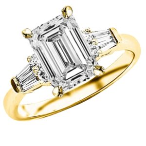 0.65 ctw 14k yellow gold baguette round emerald cut gia certified diamond engagement ring (0.4 ct j color vvs2 clarity center stone)