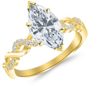 0.5 ctw 14k yellow gold twisting infinity gold and diamond split shank pave set marquise cut diamond engagement ring (0.37 ct g color si1 clarity center stone)