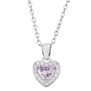 .925 sterling silver dainty cubic zirconia cz created gemstone mini birthstone heart pendant necklace for girls and children