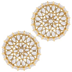 aheli stylish faux kundan round studs big earrings indian wedding traditional fashion jewelry for women