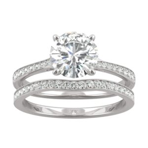 14k white gold moissanite by charles & colvard 7.5mm round bridal set-size 10 1.81cttw dew