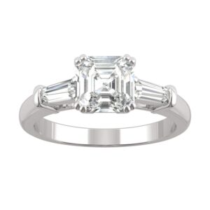 14k white gold moissanite by charles & colvard 6.5mm asscher three stone ring- size 7 1.67cttw