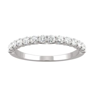 14k white gold 2mm round moissanite trellis wedding band-size 7 0.45cttw dew by charles & colvard