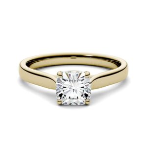 14K Yellow Gold Moissanite by Charles & Colvard 6mm Cushion Engagement Ring-size 7 1.10ct DEW