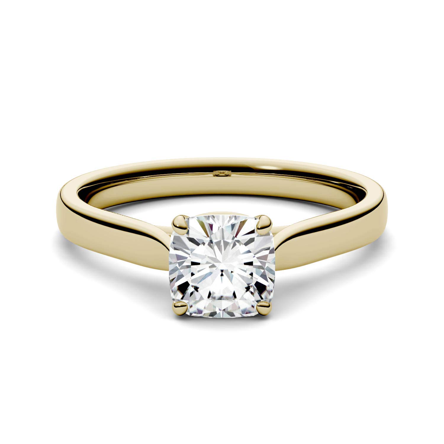 14K Yellow Gold Moissanite by Charles & Colvard 6mm Cushion Engagement Ring-size 7 1.10ct DEW