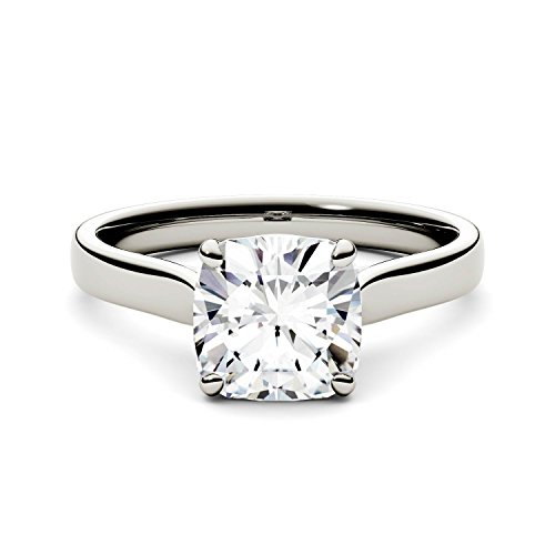 Charles & Colvard Created Moissanite 7.5mm Cushion Cut Solitaire Engagement Ring for Women | 2 cttw DEW | Lab Grown | Solid 14K White Gold with Rhodium | Size 7