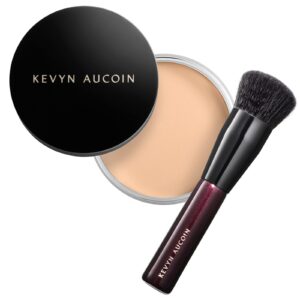 kevyn aucoin foundation balm, fb 01 (light) shade + brush: light diffusing. full coverage, buildable, blends, blurs, corrects, evens out complexion, and hydrates. all skin types. makeup artist go to.