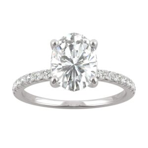 charles & colvard created moissanite 9x7mm oval cut engagement ring for women | 2.34 cttw dew | lab grown | solid 14k white gold with rhodium | size 6