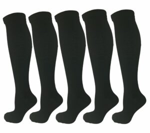 5 pair pack knee-high youth compression socks for athletics; basketball, baseball, softball, soccer, football, running, cross country, mtb, sports. gift set; all black, small-fits ages 5-8