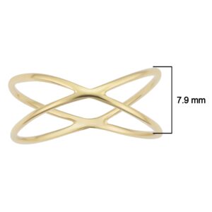 KoolJewelry 14k Yellow Gold Minimalist Criss Cross X Knuckle Ring, Size 9