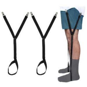 comfy clothiers adjustable shirt garters - 25" wide. elastic stirrup shirt stay, easy to wear, tucked in - men & women with foot loop - for all types of shirts