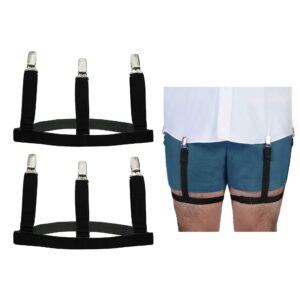 adjustable shirt garters with locking, non-slip clips (2-pairs) for men and women by comfy deluxe - elastic shirt stays with clip, easy to wear & keep shirts tucked in, for all types of shirts