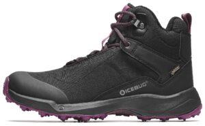 icebug womens pace3 bugrip gtx hiking boot with carbide studded traction sole, black/darkhibiscus, 6