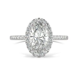 14K White Gold Moissanite by Charles & Colvard 10x6mm Elongated Oval Halo Ring-size 5 2.62cttw DEW