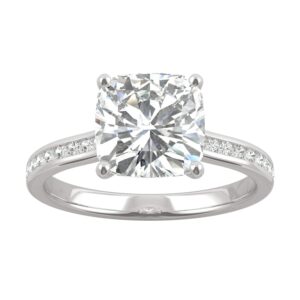 14k white gold moissanite by charles & colvard 8mm cushion engagement ring-size 6.5 2.58cttw dew