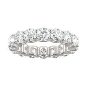 charles & colvard created moissanite 4.5mm round cut eternity band for women | 5.28 cttw dew | lab grown | solid 14k white gold with rhodium | size 8