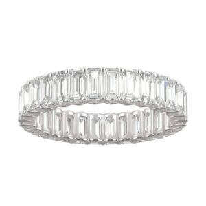 charles & colvard created moissanite 4x2mm emerald cut eternity band for women | 2.9 cttw dew | lab grown | solid 14k white gold with rhodium | size 6