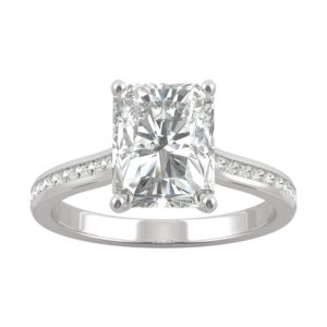 charles & colvard created moissanite 9x7mm radiant cut engagement ring for women | 2.88 cttw dew | lab grown | solid 14k white gold with rhodium | size 8