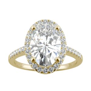 charles & colvard created moissanite 12x8mm oval cut elongated engagement ring for women | 4.75 cttw dew | lab grown | solid 14k yellow gold | size 8