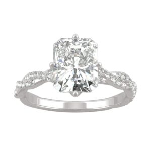 charles & colvard created moissanite 9x7mm radiant cut statement ring for women | 3.1 cttw dew | lab grown | solid 14k white gold with rhodium | size 7