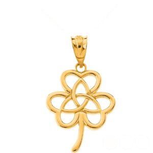 certified 14k yellow gold celtic triquetra symbol on shamrock clover pendant