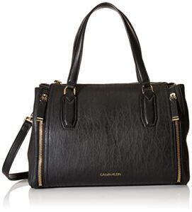 calvin klein reyna novelty satchel, black/gold, one size