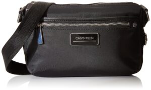 calvin klein sussex nylon top zip crossbody, black/silver