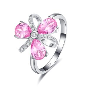 emsione 925 sterling silver plated created pink topaz pear cut clover flower eternity anniversary wedding engagement band ring size 8