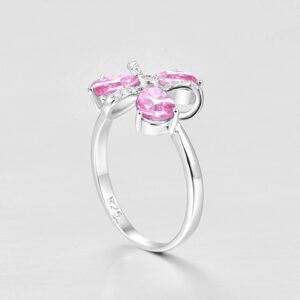 Emsione 925 Sterling Silver Plated Created Pink Topaz Pear Cut Clover Flower Eternity Anniversary Wedding Engagement Band Ring Size 8