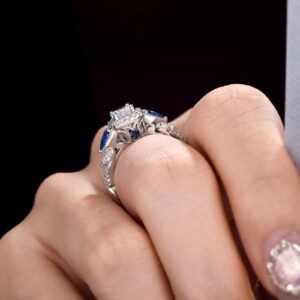 SHELOVES Princess Pear Blue Sapphire Sterling Silver Engagement Ring Wedding Ring Set for Women 7