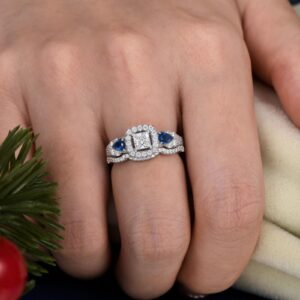 SHELOVES Princess Pear Blue Sapphire Sterling Silver Engagement Ring Wedding Ring Set for Women 7