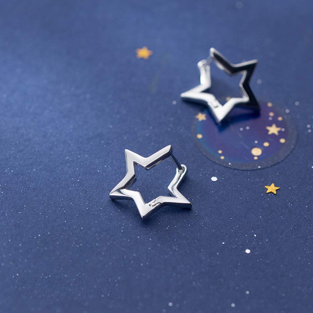 Minimalist Star Small Hoop Earrings 925 Sterling Silver for Women Teen Girls Cute Huggie Hoops Wedding Earring Fashion Jewelry Gifts for Best Friend Daughter Hypoallergenic