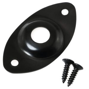 e-outstanding oval jack plate metal indented curved football shape output socket plug plate with screws for guitar bass black