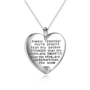 yfn sterling silver always remember you are braver than you believe jewelry pendant necklace inspirational gifts (white)