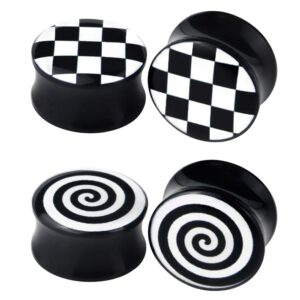 awinrel checkered and spiral saddle ear gauges set uv acrylic ear plugs tunnel stretcher expander body piercing jewelry 4 pieces 00g 10mm