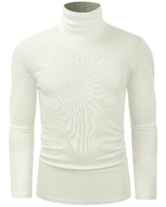 tapulco men's long sleeve knitted textured fashion white slim fit thin lightweight turtle-neck t-shirt casual stylish ski jumpers solid turtleneck ivory x-large