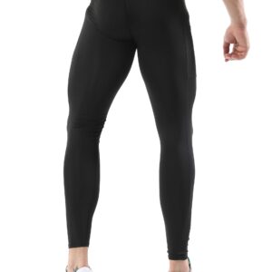 SILKWORLD Men's Compression Pants Pockets Cool Dry Gym Leggings Baselayer Running Tights (Large, Pack of 3: Black#3)